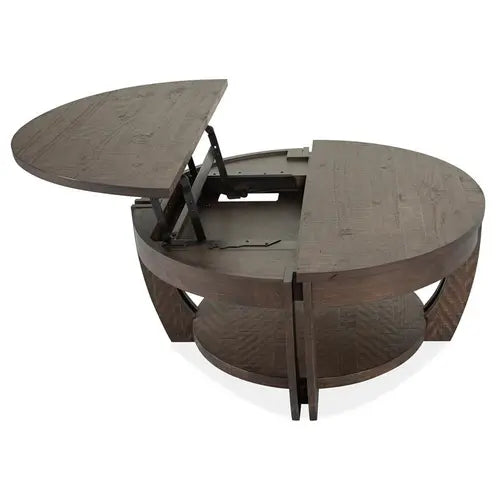38" Round Lift Top Storage Cocktail Table Set With 25" End Tables ...